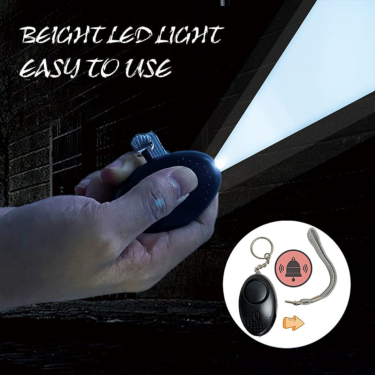 Black Keychain Set for Girls with Personal Alarm,Pom Pom and Lip Balm Lanyard Wirstlet