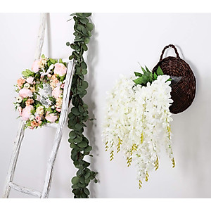 Duovlo Silk Wisteria Flower Artificial 2.13 Feet Hanging Wisteria Vine Fake Flower Bush String Home Party Wedding Decoration,Pack of 4（White）