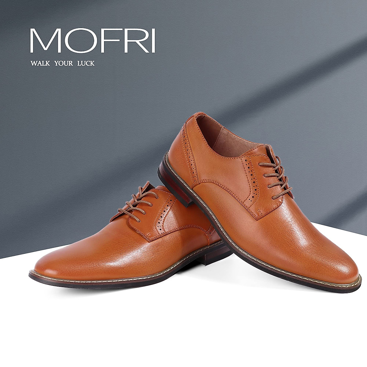 Mofri Men's Oxford Dress Shoes Wingtip Lace Up Dress Shoes(Brown Pu,10)