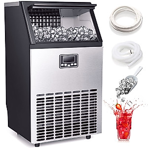 Xbeauty Commercial Ice Maker, Self-Cleaning Ice Machine 100LBS/24H, Stainless Steel Freestanding Ice Maker Machine with 33LBS Bin,Include Scoop