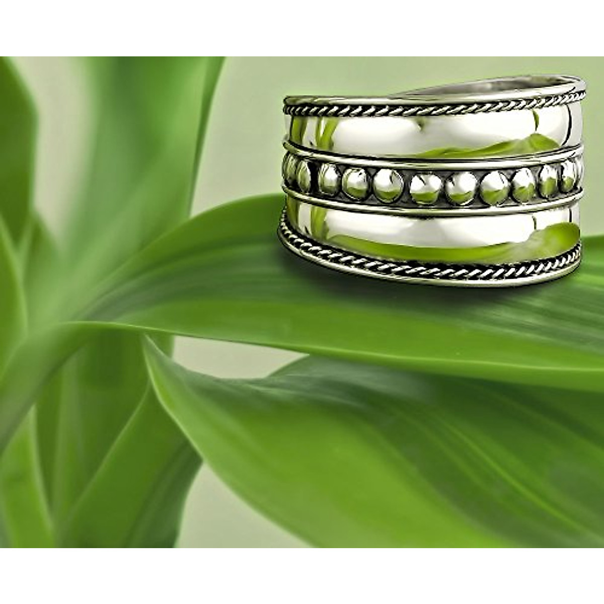Kinzie Fashion .925 Sterling Silver Wide Balinese Braided Design Cigar Band Ring, Size 9