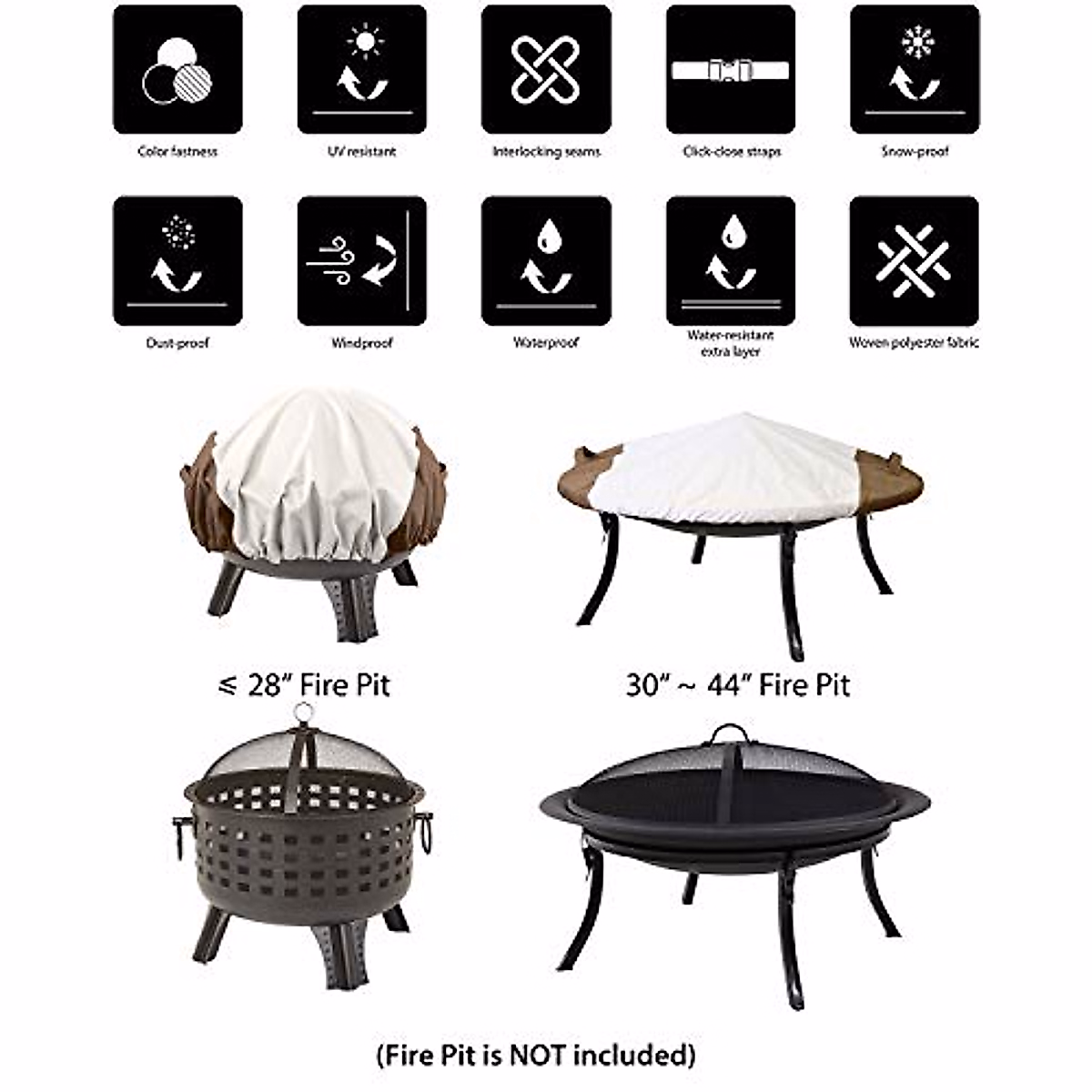 Amazon Basics Outdoor Round Patio Fire Pit Cover, Small, 44 inch