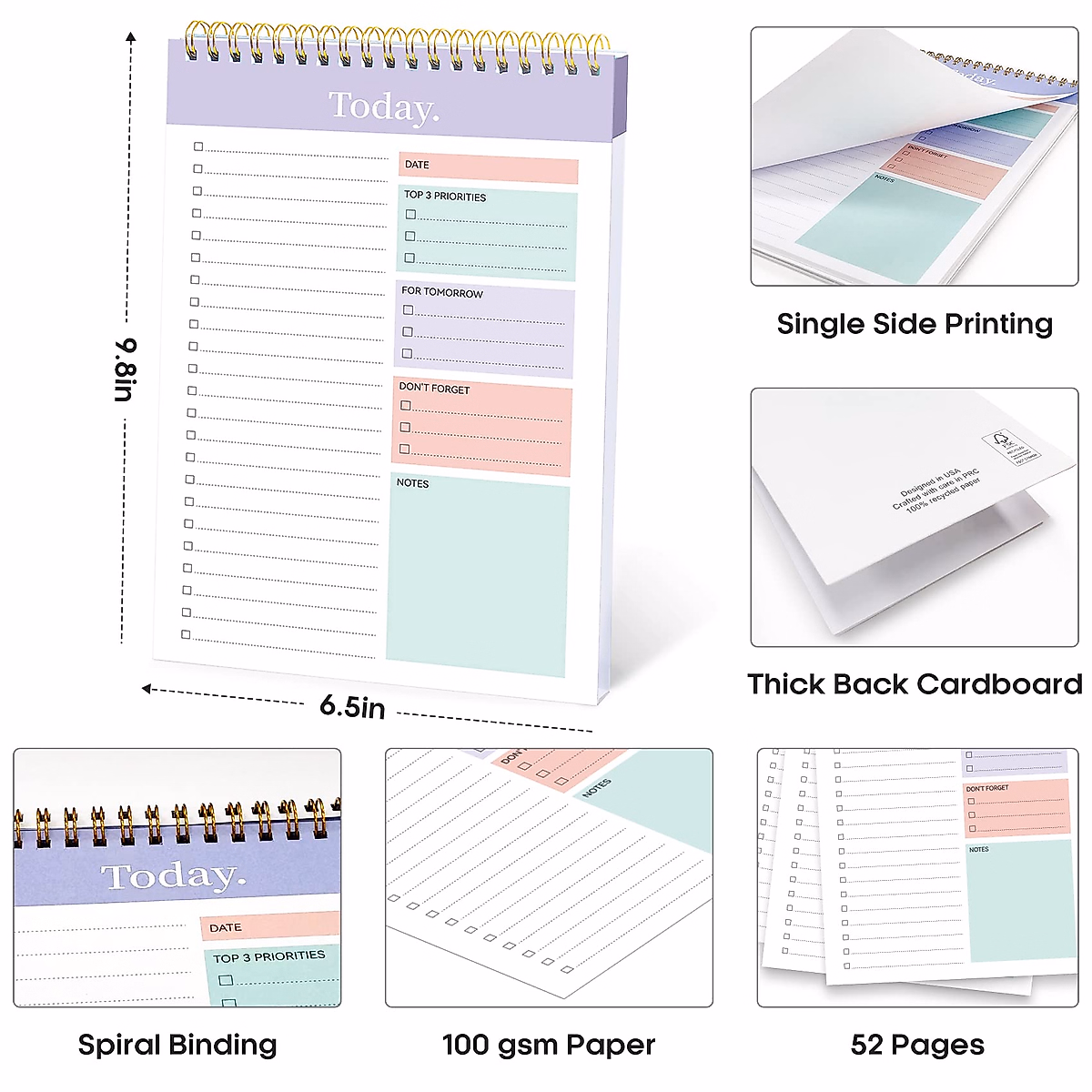 To Do List Pad - To Do List Notebook for Work with 52 Sheets, Undated Daily Planner Perfect for Daily Tasks and Goal Setting, To Do List Notepad Suitable for Office, Home and School-Violet Dream