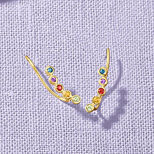 RS Pure by Ross-Simons 0.29 ct. t.w. Multi-Gemstone Ear Climbers in 14kt Yellow Gold