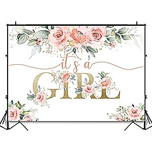 Avezano Blush Pink Floral Baby Shower Backdrop for Girls Baby Shower Photography Background It's a Girl Baby Shower Decorations Sweet Girl's Blush Pink Party Photoshoot Backdrops (7x5ft)
