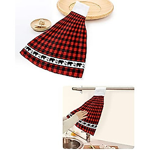 2PCS Hand Tie Towels for Bathroom Kitchen-Red Black Buffalo Checked Plaid Bear Paw Decor Hanging Towel Tea Bar Dish Cloth Soft Coral Fleece Absorbent Washcloth,Forest Animals