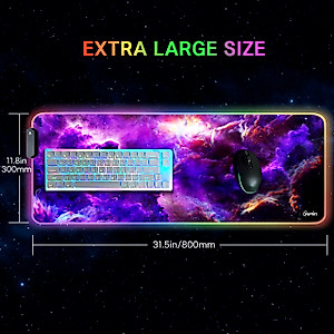 Gerlos RGB Large Gaming Mouse Pad, Extended Soft LED Mouse Pad, Non-Slip Rubber Base, Water Resist Keyboard Pad, Computer Mousepad 31.5×11.8 inches