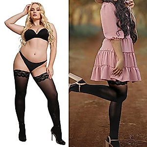 MANZI 2 Pairs Thigh High Stockings Plus Size Lingerie Pantyhose for Curve Women Black 3X-Large-4X-Large