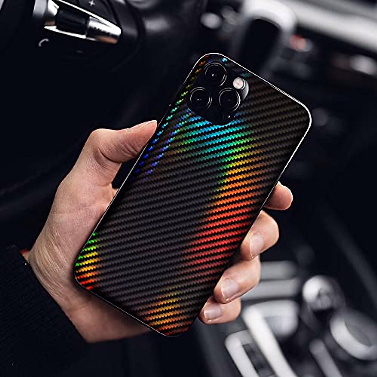 TECKWRAP Holographic Black Carbon Fiber Vinyl Wrap Film Bubble Free Air Release Car Wrap Vinyl Automotive DIY Decals 1ft x 5ft