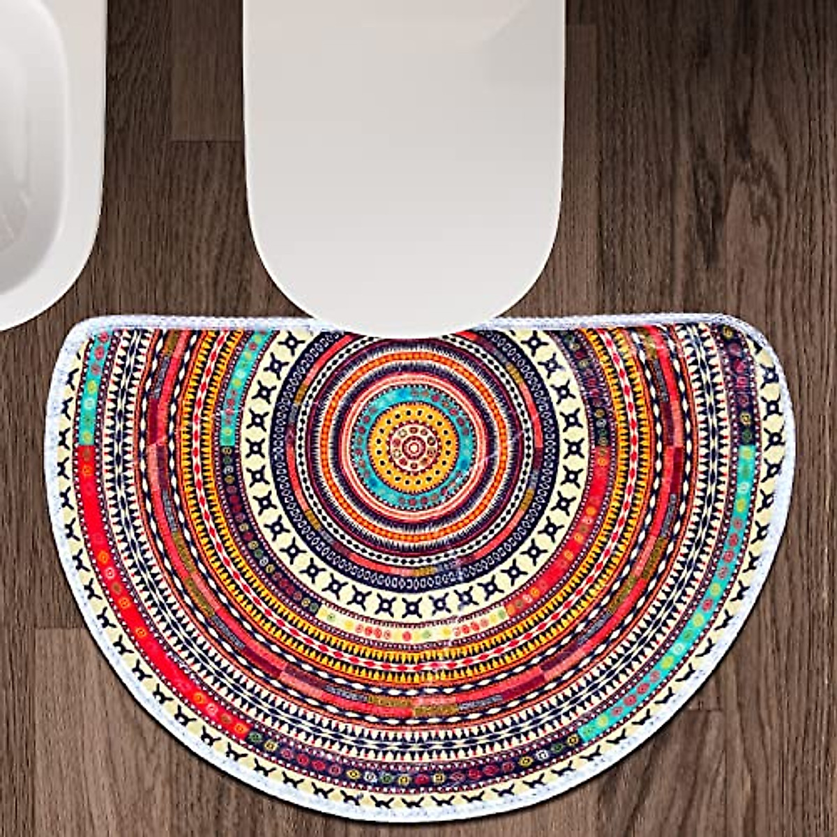 yolecan Half Round Bohemian Bathroom Rug,Ultra Soft and Water Absorbent Bath Mat,Boho Mandala Bath Carpet, Machine Wash/Dry, for Tub, Kitchen, and Indoor, 30x 20inch