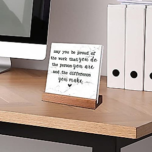 CIHUBS Office Gifts Retirement Gifts for Women Men Party Decoration Ceramic Plaque Table Decorations Sign for Teacher Nurses Coworker Farewell Thank You Gift (White May you be proud of the work)