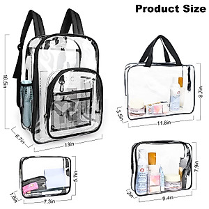 Heavy Duty Clear Backpack 4PCS Clear Bookbags Clear Backpack Stadium Approved with Storage Bags Transparent Backpack for Students Adults See Through Backpack for Security Stadium School Travel Work
