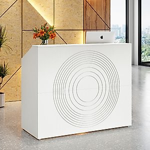 Tribesigns Reception Desk with Counter, Modern Front Desk Reception Room Table with Cable Grommet, 47 inch Retail Counter for Checkout, Lobby, Beauty Salon, Home Office Desk, White