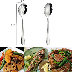 Dadamong Serving Spoons x 3, Slotted Spoons x 3, Mirror Polished Stainless Steel Buffet Serving Utensils 7.8 Inches inches Skimmer Perforated for Buffet Can Banquet Cooking Kitchen Basics