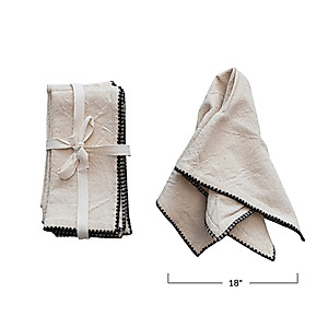Creative Co-Op Modern Farmhouse Square Cotton Embroidered Trim, Natural and Black Napkin, Ivory