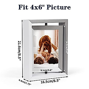 EXYGLO 2 Pack 4x6 Picture Frames, Color Contrast Rotating Photo Frame Wooden 2 Sided Frames for Vertical or Horizontal Tabletop Display, White+Grey