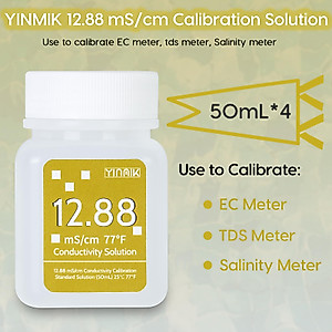 YINMIK 12.88 mS/cm Calibration Solution, Conductivity Salinity Calibration Fluid for Salinity Tester, EC Meter, TDS Meter, 7 in 1 Tester Standard Calibration, 4 Bottles of 50mL