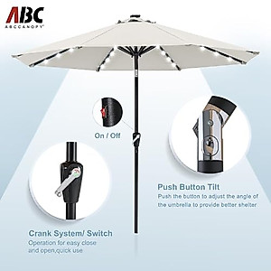 ABCCANOPY Durable Solar Led Patio Umbrellas with 32LED Lights 9FT (Light Beige)