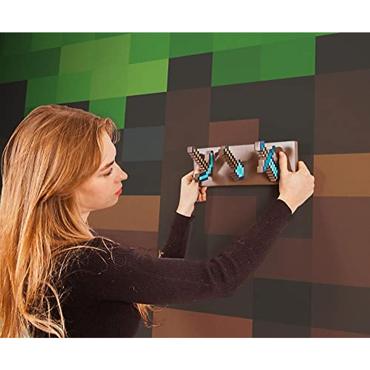 Ukonic Minecraft Diamond Tool Wall Coat Hooks Storage Rack Organizer | Freestanding Hat and Coat Rack Wall Mount, Home Decor Room Essentials | Video Game Gifts and Collectibles