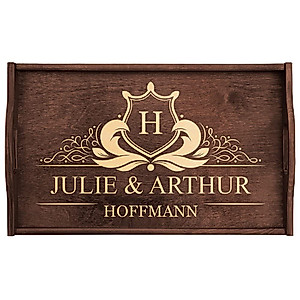 Maverton Bed Table for Couples - Personalized Bed Tray for Wedding - Foldable Lap Bed Stand for Parents - Wood Serving Tray with Engraving for Newlyweds - for Anniversary - Classic