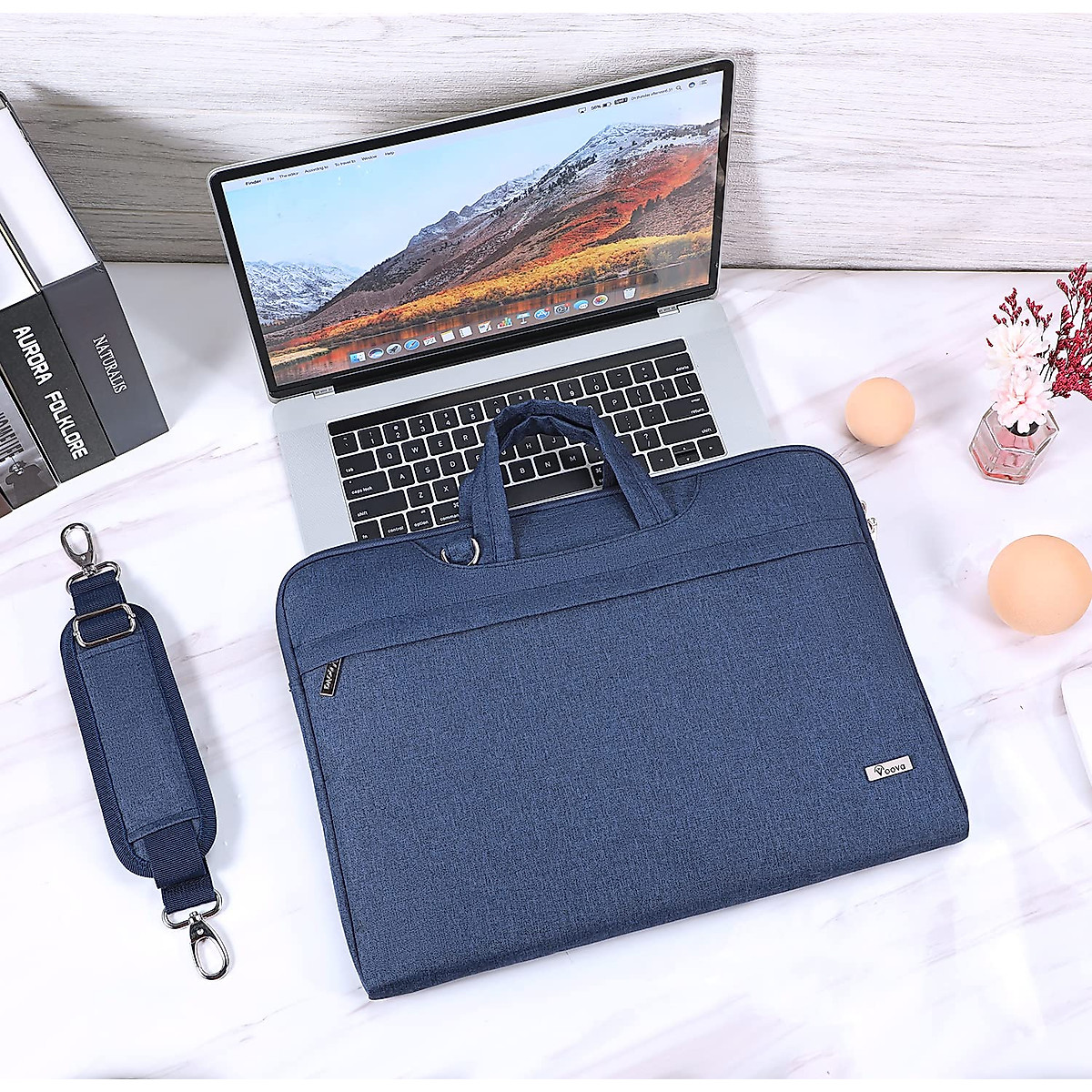 V Voova Laptop Bag 13-14 inch with Shoulder Strap & Handle, Waterproof Laptop Case Sleeve Compatible with 13-14” MacBook Air/MacBook Pro, Slim Briefcase Computer Cover for Men Women, Blue
