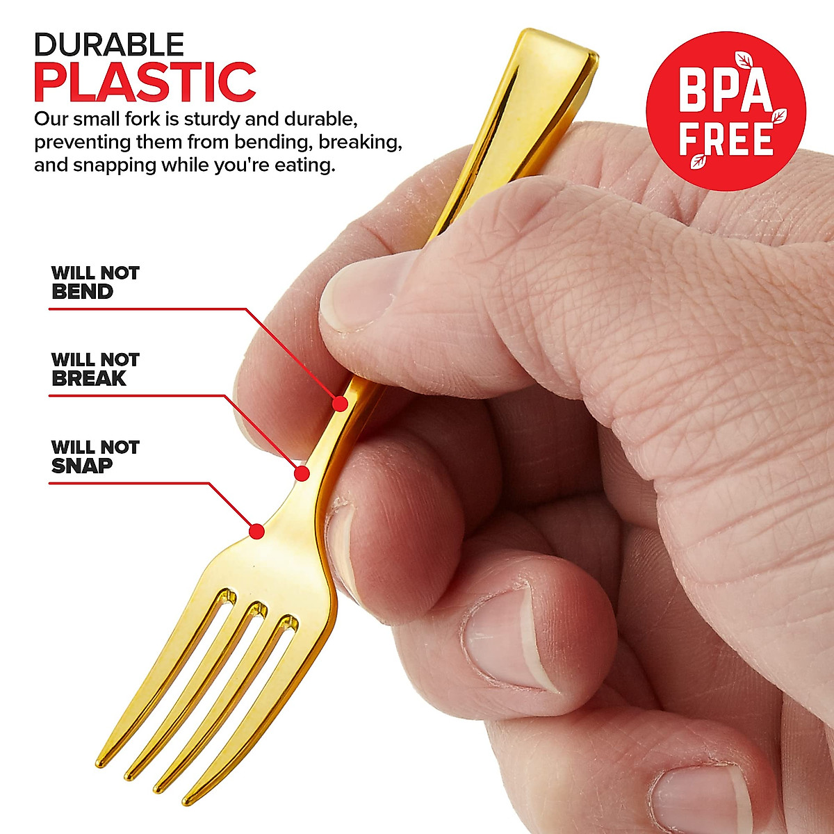 Gold Mini Forks 4 Inch (80-Count) Disposable Plastic Appetizer Fork for Cocktail Hour, Dessert Cups, Small Food Samples, Tiny Appetizers, Charcuterie Board, Wedding Reception
