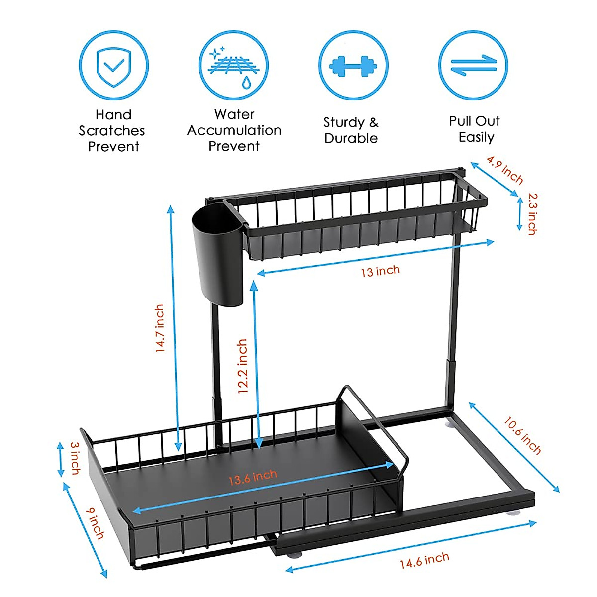 Gracenal Under Sink Organizer, Kitchen Organizers and Storage 1 Pack, L-Shaped 2-Tier Bathroom Storage, Upgraded Pull Out Cabinet Organizer, Gifts for Women Mom as Kitchen Organization and Storage