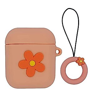 Compatible with AirPods Case Flower, Soft Silicone Shockproof Cartoon 3D Flower Pattern Cover Girls Women Funny Kawaii Cute Case for AirPods 1/2 Generation - Orange