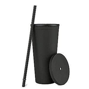 Tumblers with Lids (4 pack) 22oz Pastel Colored Acrylic Cups with Lids and Straws | Double Wall Matte Plastic Bulk Tumblers With FREE Straw Cleaner! Vinyl Customizable DIY Gifts