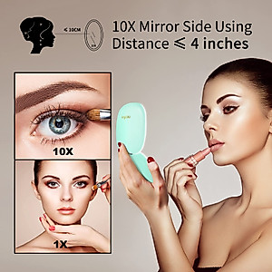 merifun LED Lighted Compact Makeup Mirror, Travel Magnifying Mirror 1x/10x - 56 LED Lights, Touch Sensor, 3 Colors Lights & Brightness Dimmable- Magnetic Closure, Rechargeable (Aqua)