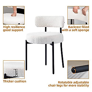 DYHOME Dining Chairs Set of 6, White Boucle Dining Room Chairs with Curved Backrest, Upholstered Mid Century Modern Dining Chairs with Black Metal Legs