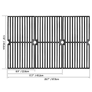 Hisencn 17.75 Inch Grill Grate, Burner Tube and Porcelain Heat Plate for Brinkmann 810-2410-S, 17 3/4" x 26 13/16" Cast Iron Cooking Grids Replacement