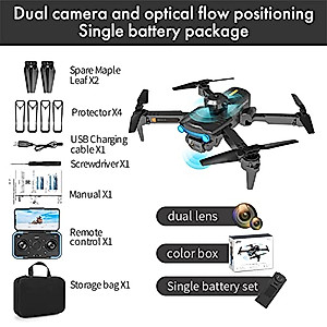 F187 Foldable Drone with Dual 1080p HD Camera, Mini Remote Control Quadcopter with LED Lights, WiFi FPV Real-Time Transmission, Auto Return, Follow Me, Headless Mode, 3D Flips, with Batteries (Black)