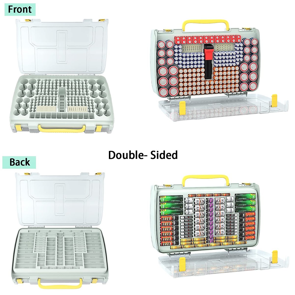 Large Capacity 269 Battery Organizer Storage Case with Tester, Double-Side Battery Holder Container for AA AAA AAAA C D 9V Lithium 3V CR123 CR2032 CR1632 18650 Batteries(Box Only) (Grey)