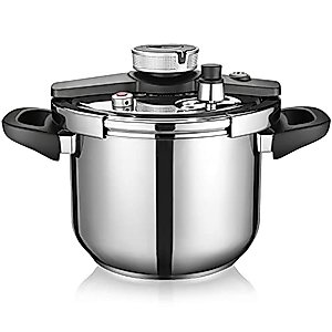 WEHOME Pressure Cooker，6.3-Quart Kitchen Pressure Cooker，Suitable for Induction and Stove-top，304 Stainless Steel Cookware with Easy Opening&Closing Lid，Triple Safety Valve Design (6.3-Quart)