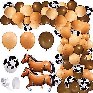Jexine 146 Pcs Cowboy Birthday Party Decorations Western Party Balloon Garland Arch Kit Horse Balloons Cow Print Brown Blush Nude Balloons for Cowgirl Farm Horse Racing Derby Wild Party Baby Shower