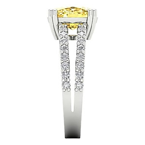 Clara Pucci 3.50 ct Cushion Cut Solitaire Genuine Yellow Simulated Diamond Engagement Promise Anniversary Bridal Ring 18K White Gold 9.25