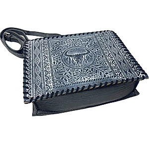 Urbalabs Western Crossbody Purse Large Handbag Genuine Leather Longhorn Cow Skull Tooled Tote Bag Hand Stitched (Blue)