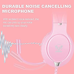 Pink Gaming Headset for Nintendo Switch, Xbox One, PS4,PS5, Bass Surround and Noise Cancelling with Flexible Mic, 3.5mm Wired Adjustable Over-Ear Headphones for Laptop PC iPad Smartphones