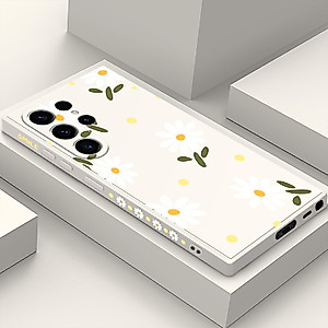 LEECG for Samsung Galaxy S23 Ultra Case, for Galaxy S23 Ultra Case Flowers Butterfly Anti Slip Shockproof Flexibility Soft Silicone Protector Phone for Samsung Galaxy S23 Ultra Case-Daisy White