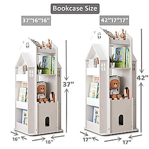 MOUDAO Kids Bookshelf 360° Castle White Rotating Bookshelf Toy Storage Organizer Rack Revolving Corner Bookshelf for Kids Toddler Children Home Office Furniture Bookcase
