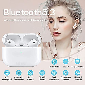 Wireless Earbuds Bluetooth 5.3 Headphones Touch Control with Charging Case IPX7 Waterproof Immersive 3D Stereo Sound in-Ear Earphones Built-in Mic Noise Cancelling for iPhone/Samsung/iOS/Android