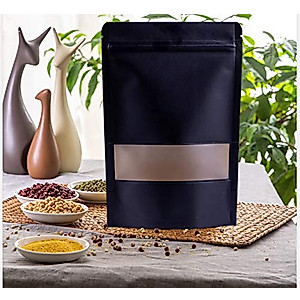 Allinclusive Resealable Bags Smell Proof Ziplock Black Stand Up Pouch Bag With Matte Window Tear Notch For Candy Lollipop Cookies Beef Jerky,Pack Of 50 (black, 4.7 * 7.8inches)