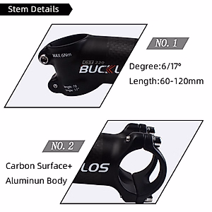BUCKLOS Road Bike Stem 31.8 60mm 70mm 80mm 90mm 100mm 110mm 120mm 6 17 Degree - 3K Carbon Fiber + Aluminum Road Mountain Bike Stem Superlight Strengthen, fit 31.8mm Handlebar Stem 28.6mm Fork.