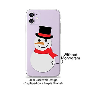 Case Charming Christmas Case for iPhone 15 14 Pro Max 13 mini 12 11 XS XR X 10S 10R 10 8 Plus 7 SE Personalized Custom Monogram Clear Initials Transparent See Through Rubber with Design Snowman