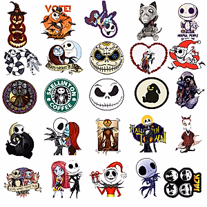 The Nightmare Before Christmas Thriller Horror Style Toy Stickers (50 PCS) Funny Tim Burton's Stickers for Teens, Girls, Kids - Halloween Theme Stickers for Waterbottles,Laptop,Phone (Halloween)