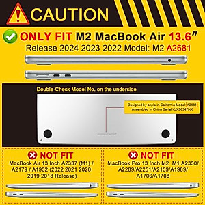Batianda Ultimate Protection Case for M3 MacBook Air 13.6 inch 2022 2023 2024 Model A2681/A3113 Matte Carbon Fiber Edges Shockproof Anti-Scratch and Anti-Fingerprint with Keyboard Cover, Rock Gray