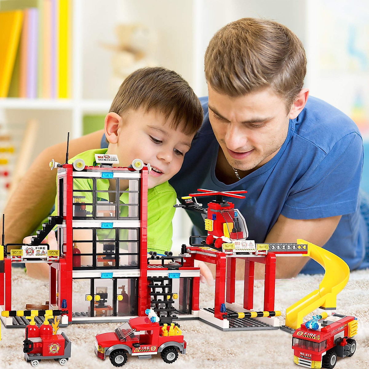896 Pieces City Fire Station STEM Building Blocks Set, Fire Truck, Helicopter, Vehicle, Creative Fire Rescue Toy, Baseplates Storage Box, Roleplay Parent-Child Playset, Gift for Kids Boys Girls 6-12