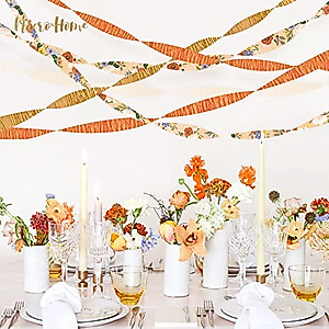 NICROHOME Wedding Party Decorations, 8 Rolls Retro Orange Flower Pattern Crepe Paper Streamers for a Boho/Floral Theme, Rustic Wedding, Engagement, Bridal Shower, Baby Showers, Birthday