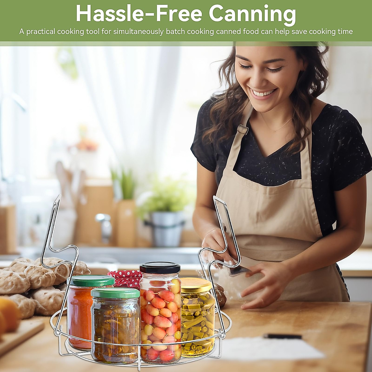 HERCHR Canning Rack, Stainless Steel Canning Rack with Handles for Regular Wide Mouth Mason Jars, 27.5cm